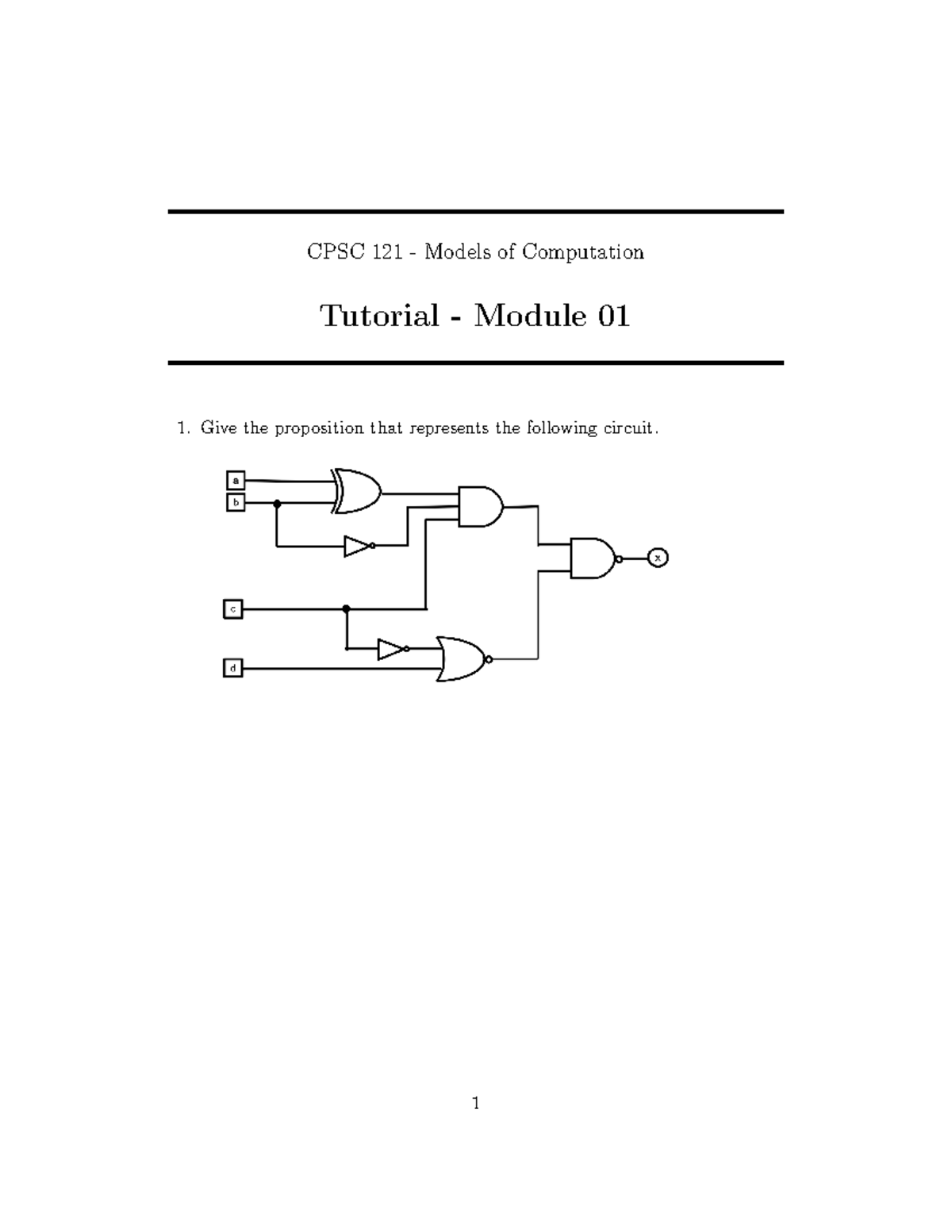 Tutorial 01 Cpsc 121 Models Of Computation Tutorial Module 01 Give The Proposition That 4444
