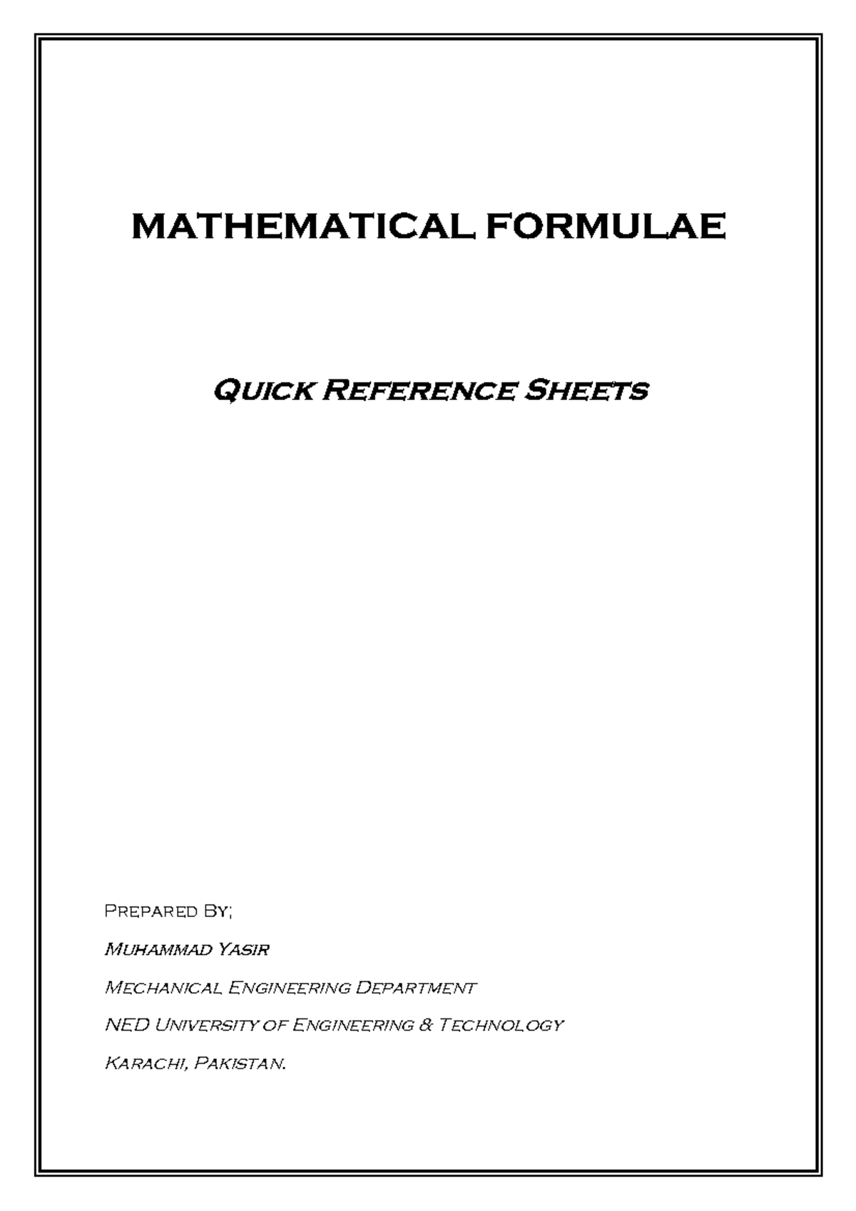 33888052 Mathematical Formulae Quick Reference Sheet - MATHEMATICAL ...