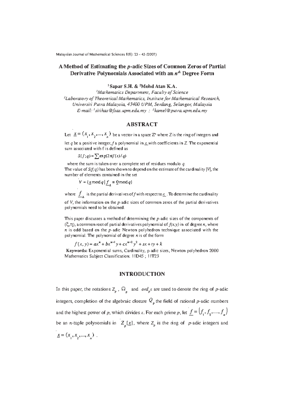 A Method Of Estimating The Sizes Of Common Zeros Of Partial Derivative Polynomials Associated