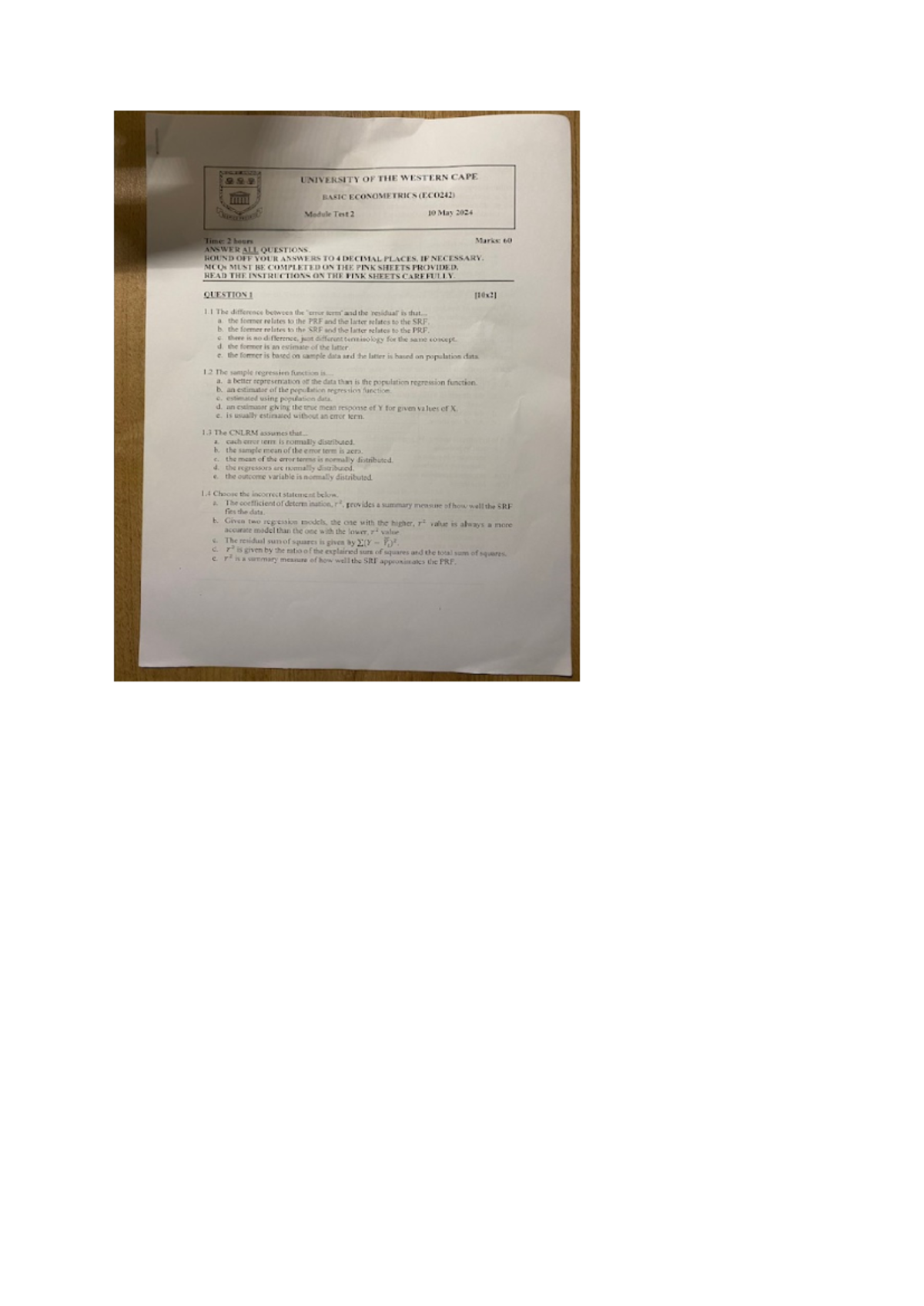 ECO242 TERM TEST 2 - ECO242 - Studocu