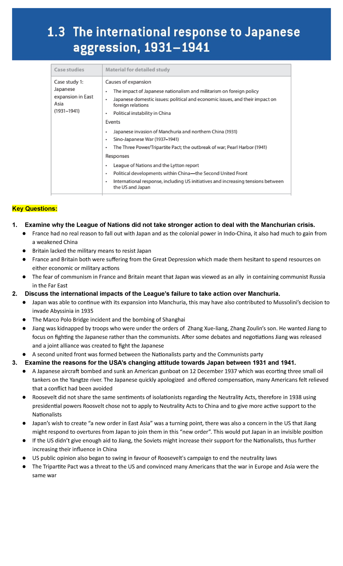 1.3 and Class Notes - Key Questions: Examine why the League of Nations ...