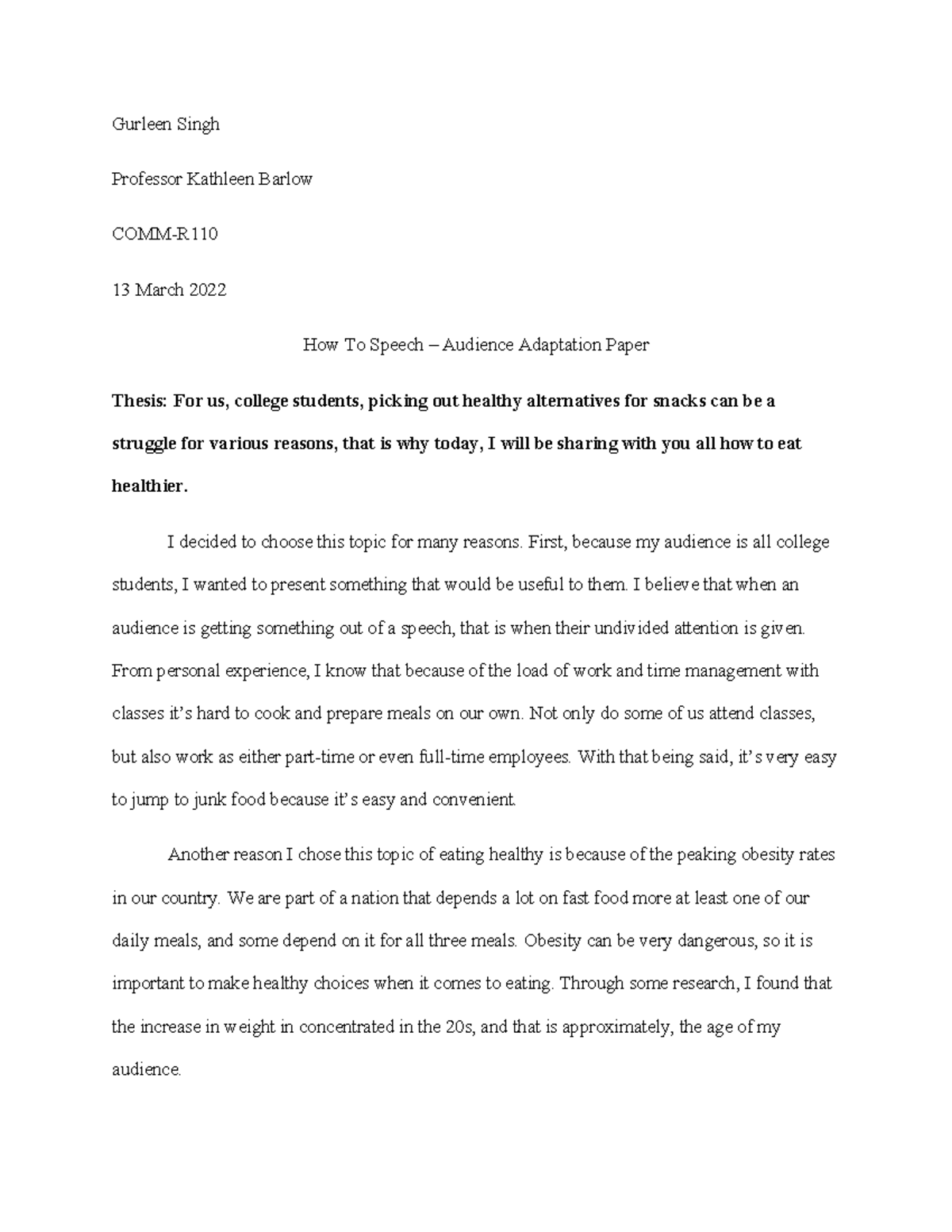 How To Audience - notes - Gurleen Singh Professor Kathleen Barlow COMM ...