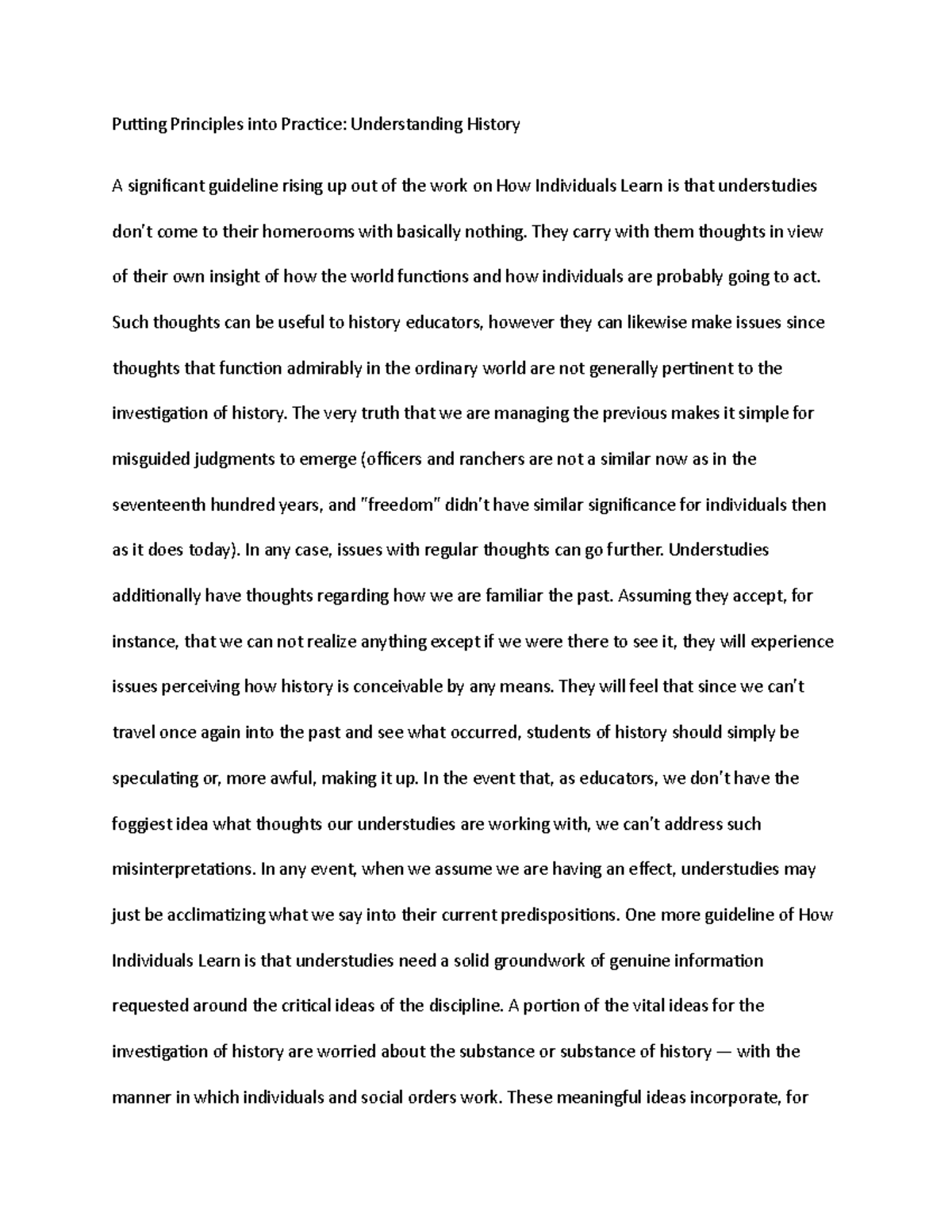 Lecture Note On Putting Principles into Practice, Understanding History ...