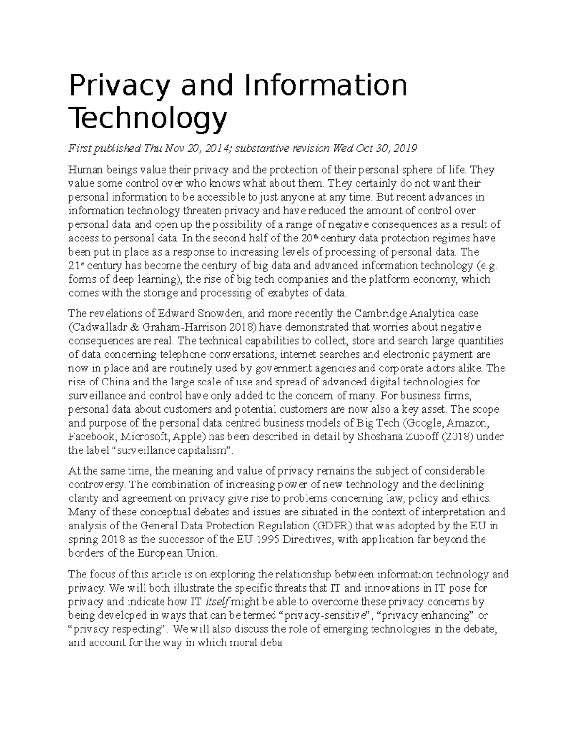 Privacy and Information Technology - Information Communication ...