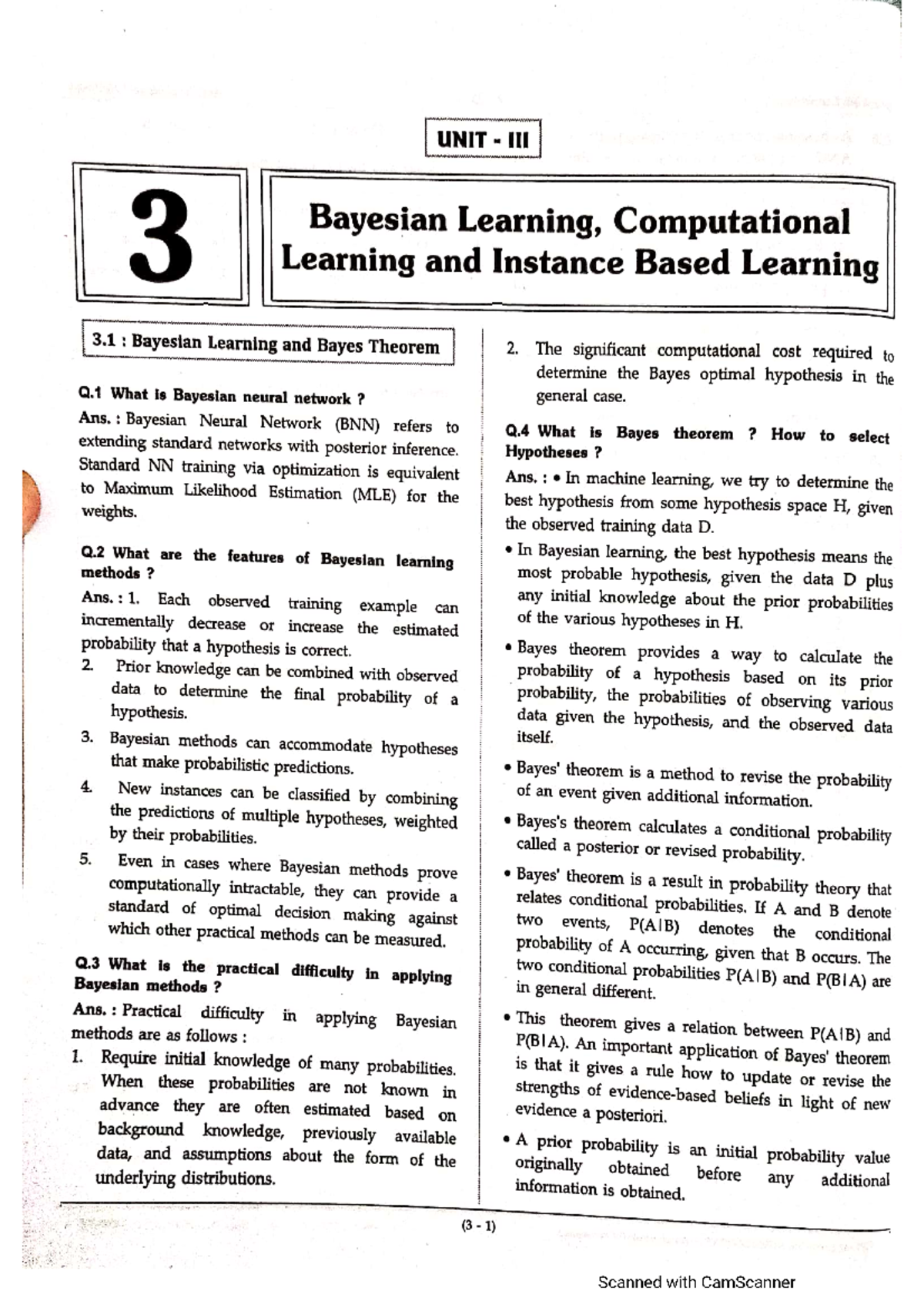 ML UNIT 3 - it is a very helpful study material - Cse (ai & ml) - Studocu