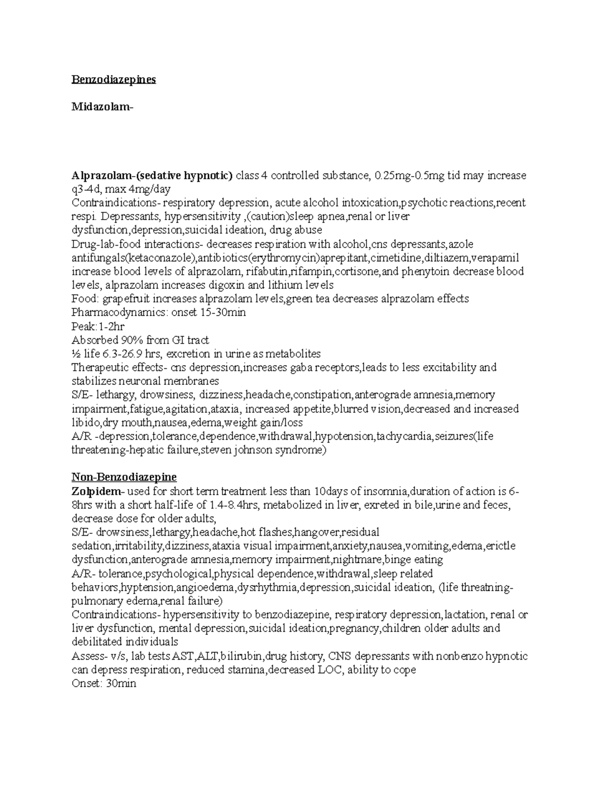 Pharmacology 2-3 - lecture notes, unit notes - Benzodiazepines ...