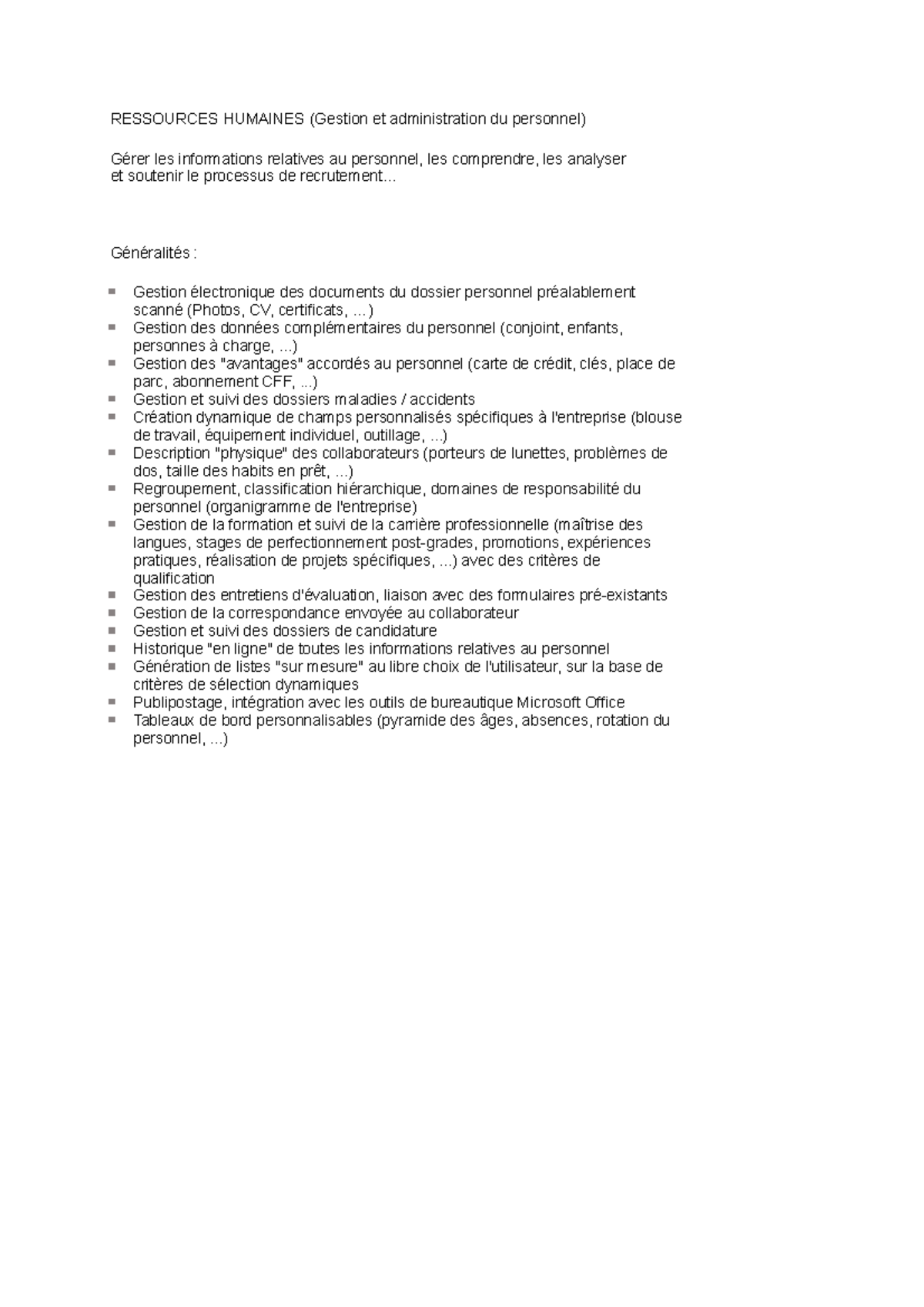 Gestion Ressources Humaines - RESSOURCES HUMAINES (Gestion et ...