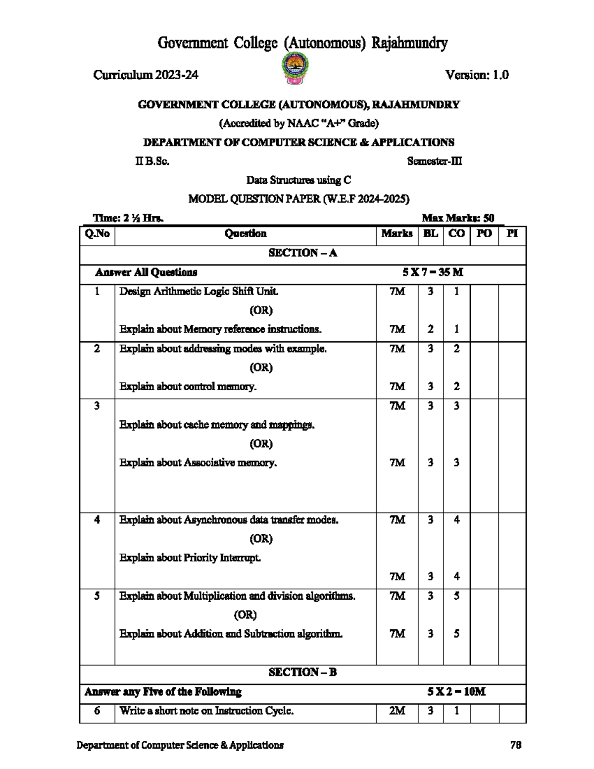 CO-Model Paper - It more useful - Government College (Autonomous ...