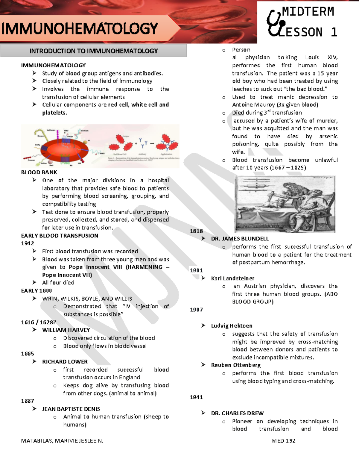 LESSON 1- INTRODUCTION TO IMMUNOHEMATOLOGY - 3RD YEAR ...