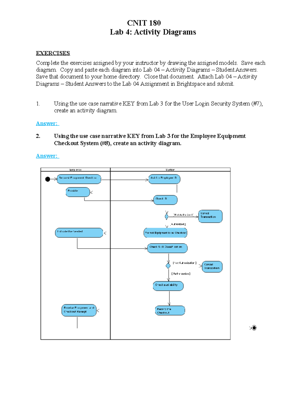 Lab 04 - Activity Diagrams - Student Answers - Lab 4: Activity Diagrams ...
