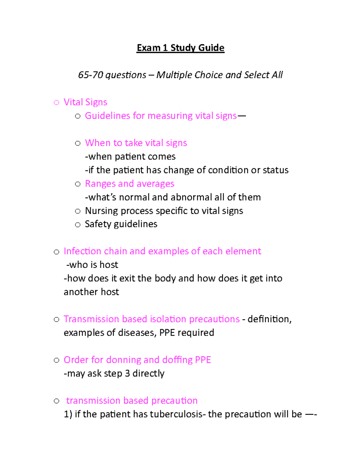 Exam 1 Study Guide - good review - Exam 1 Study Guide 65-70 ques+ons ...