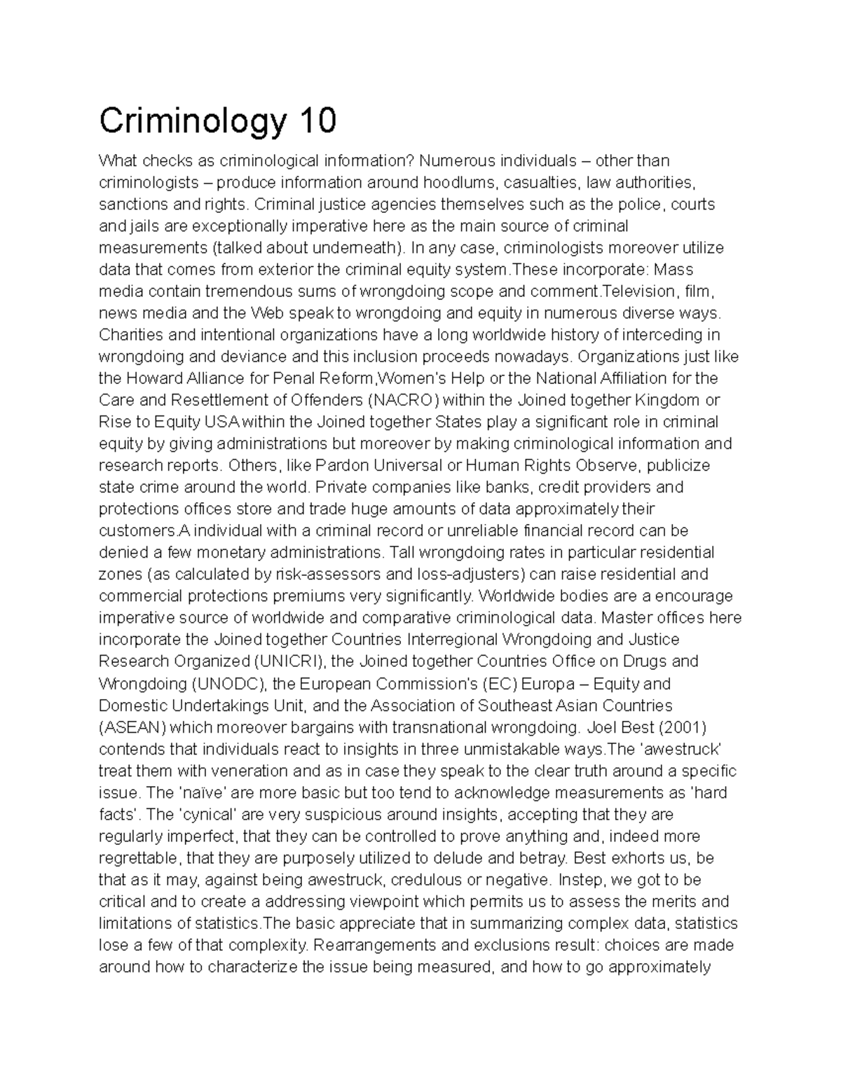 Criminology 102 - Criminology 10 What checks as criminological ...