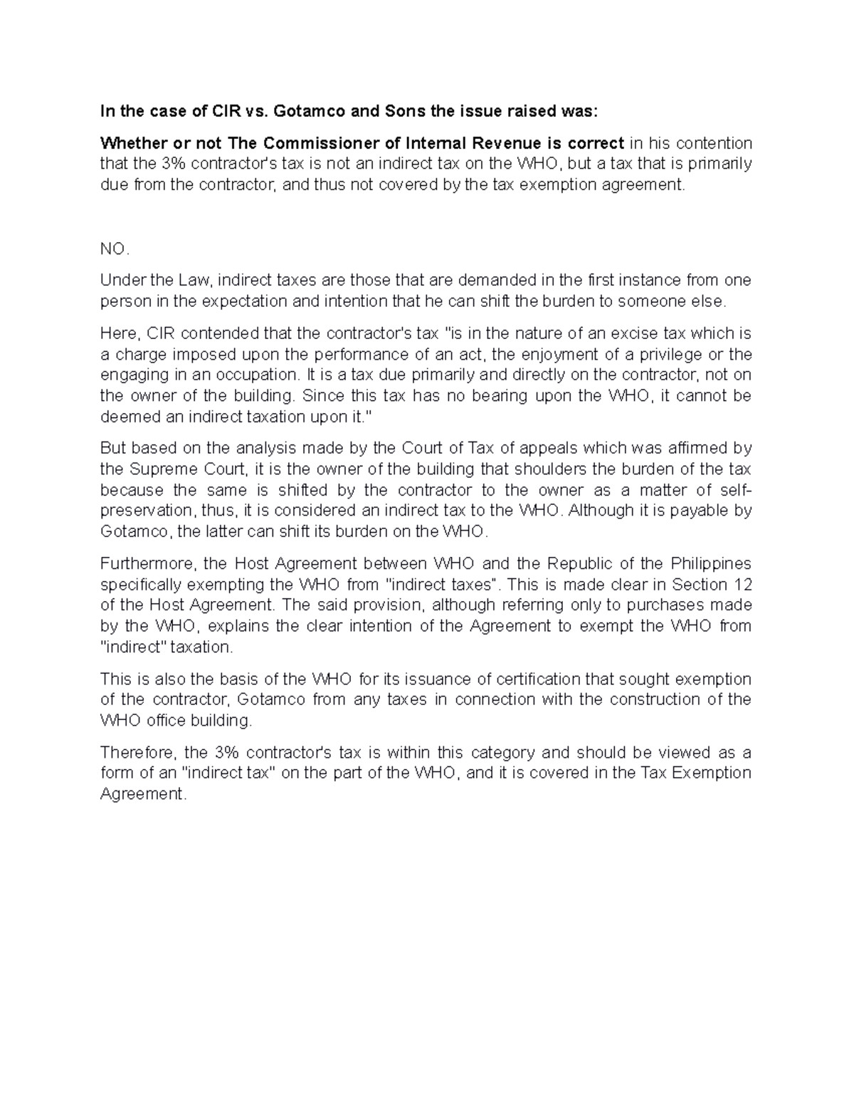 CIR vs. Gotamco - In the case of CIR vs. Gotamco and Sons the issue ...