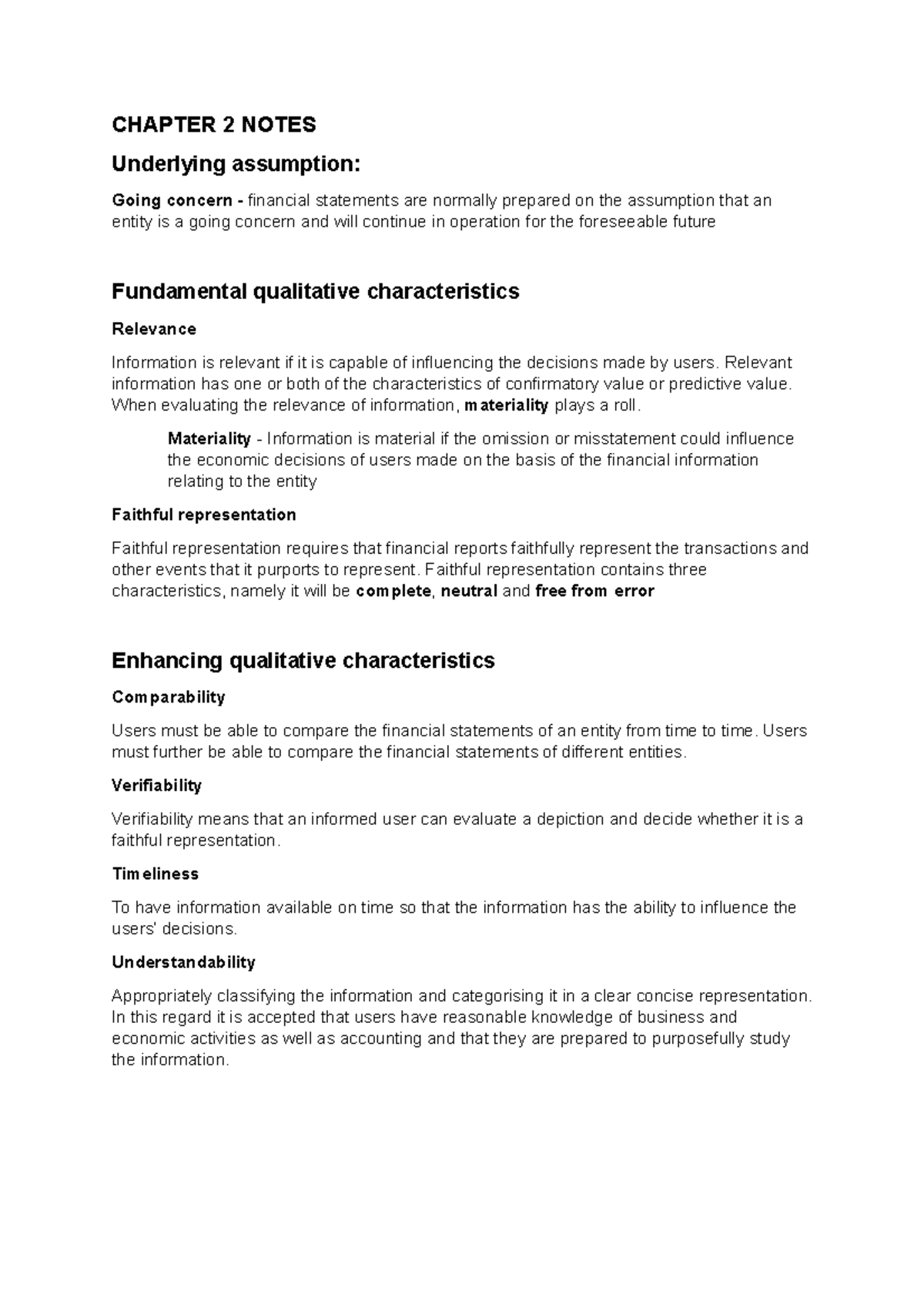 Ch 2 notes - CHAPTER 2 NOTES Underlying assumption: Going concern ...