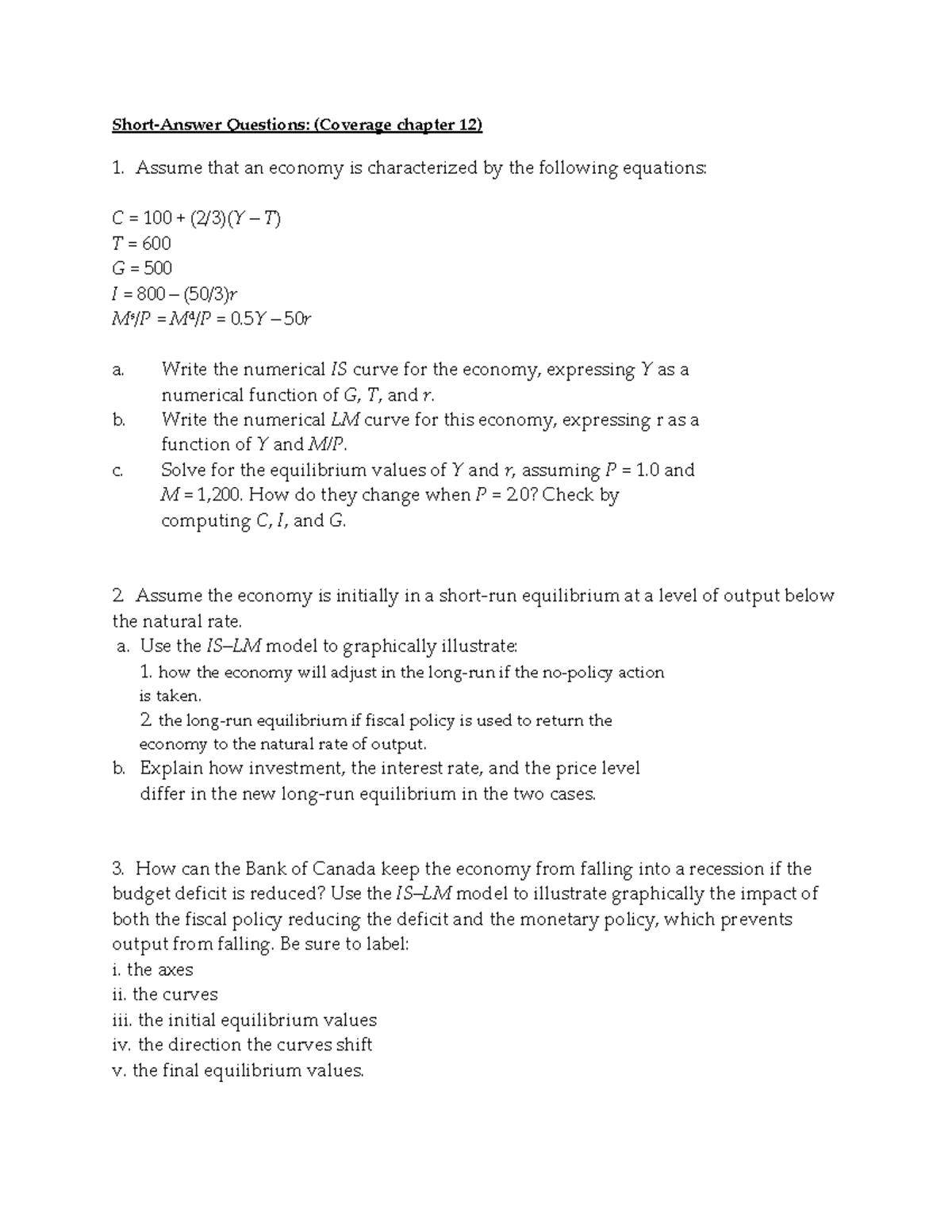Sample Short Answer Questions Ch 12 - Short-Answer Questions: (Coverage ...