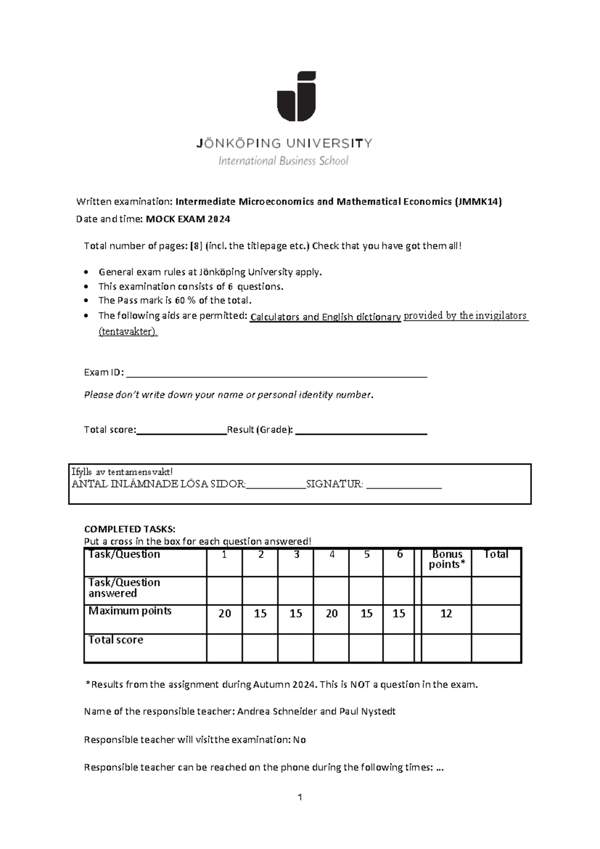 JMMK14 Mock Exam 2024 - Practice Mock exam - Written examination ...