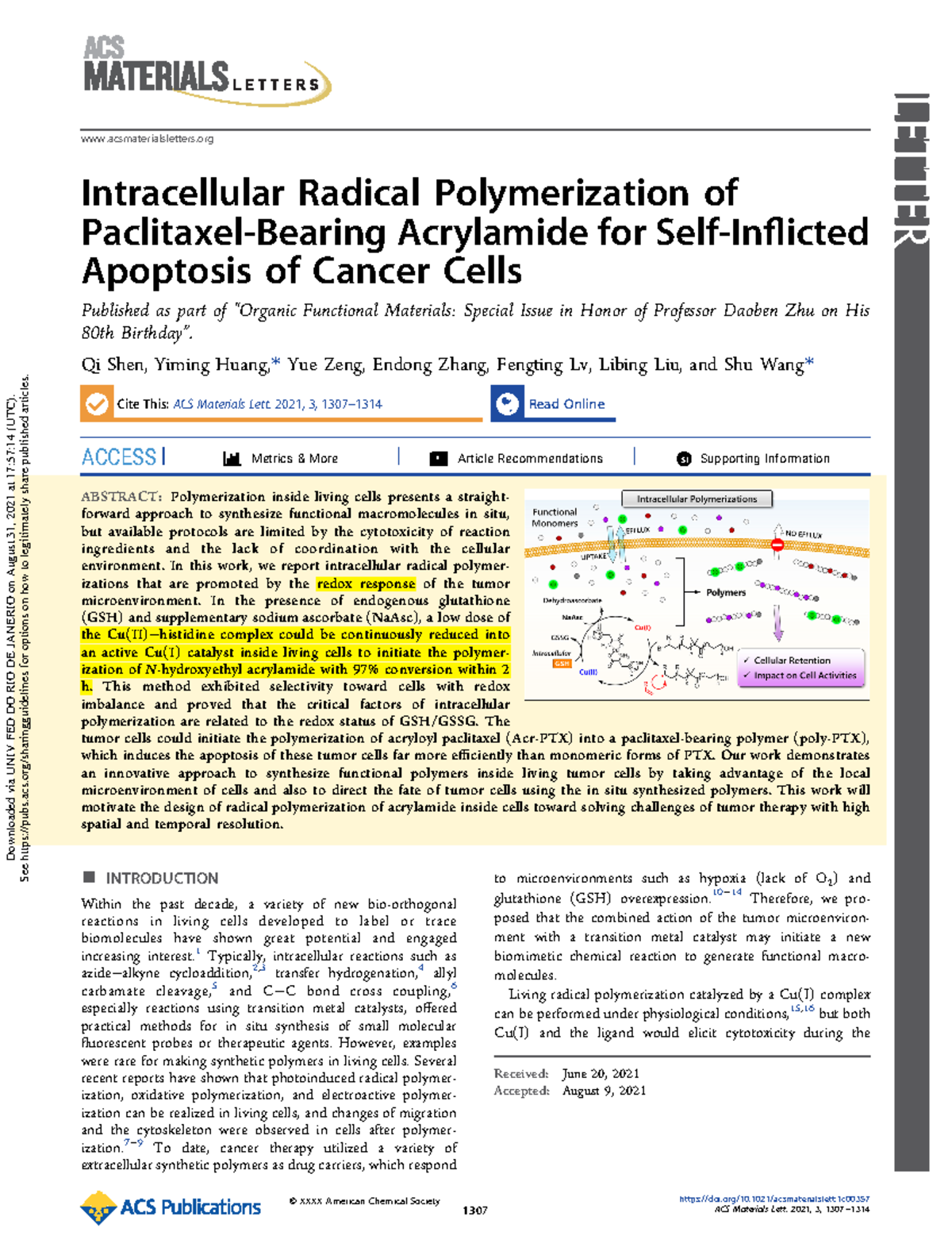 Shen2021 - science - Intracellular Radical Polymerization of Paclitaxel ...