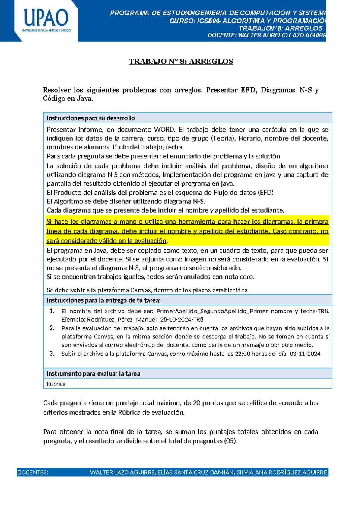 ICSI- Algoyprog-Trabajo N° 8 - Arreglos- Teoria T1 202420 - Lunes 700 AM-1 - CURSO: ICSI- 506 ...