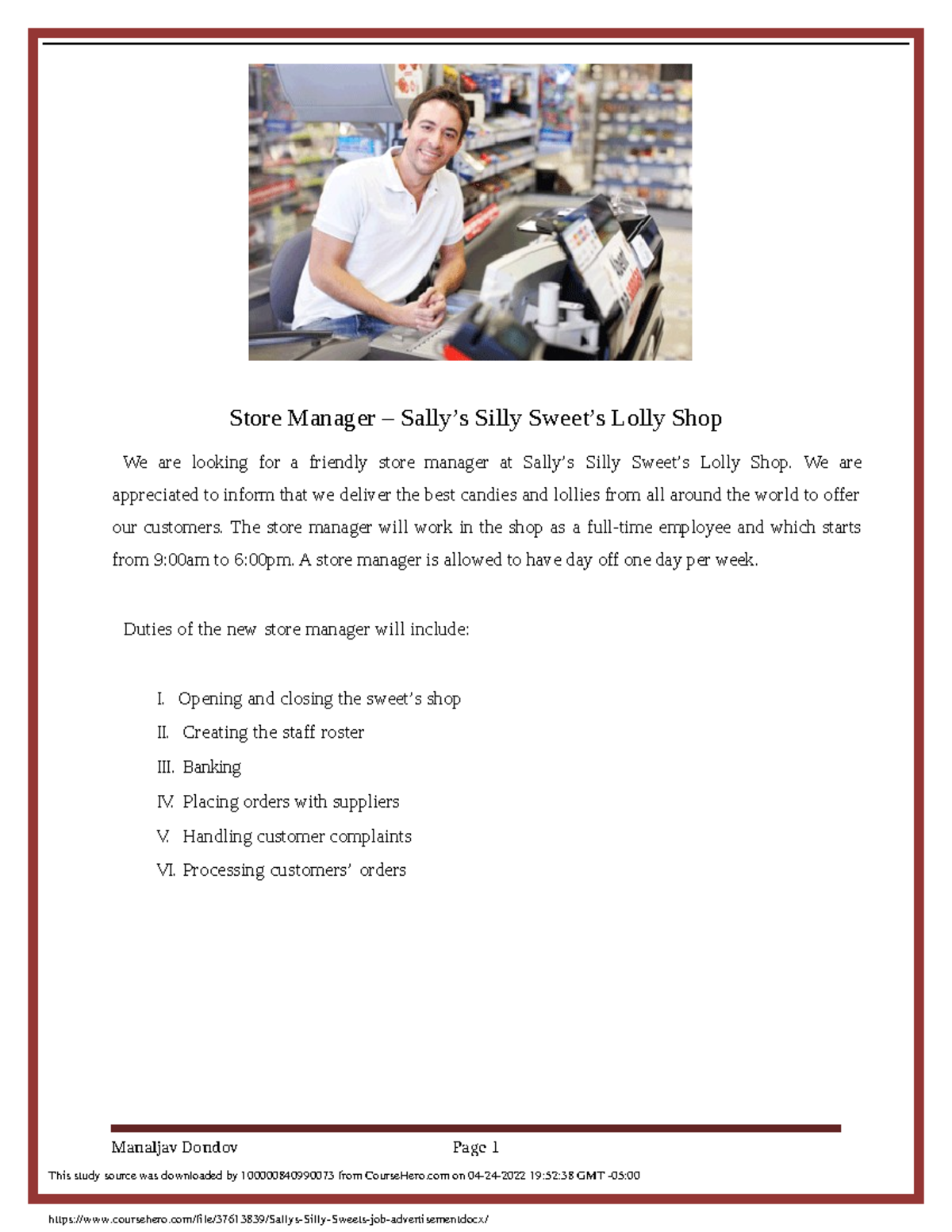 Sally s Silly Sweets job advertisement - Store Manager – Sally’s Silly ...
