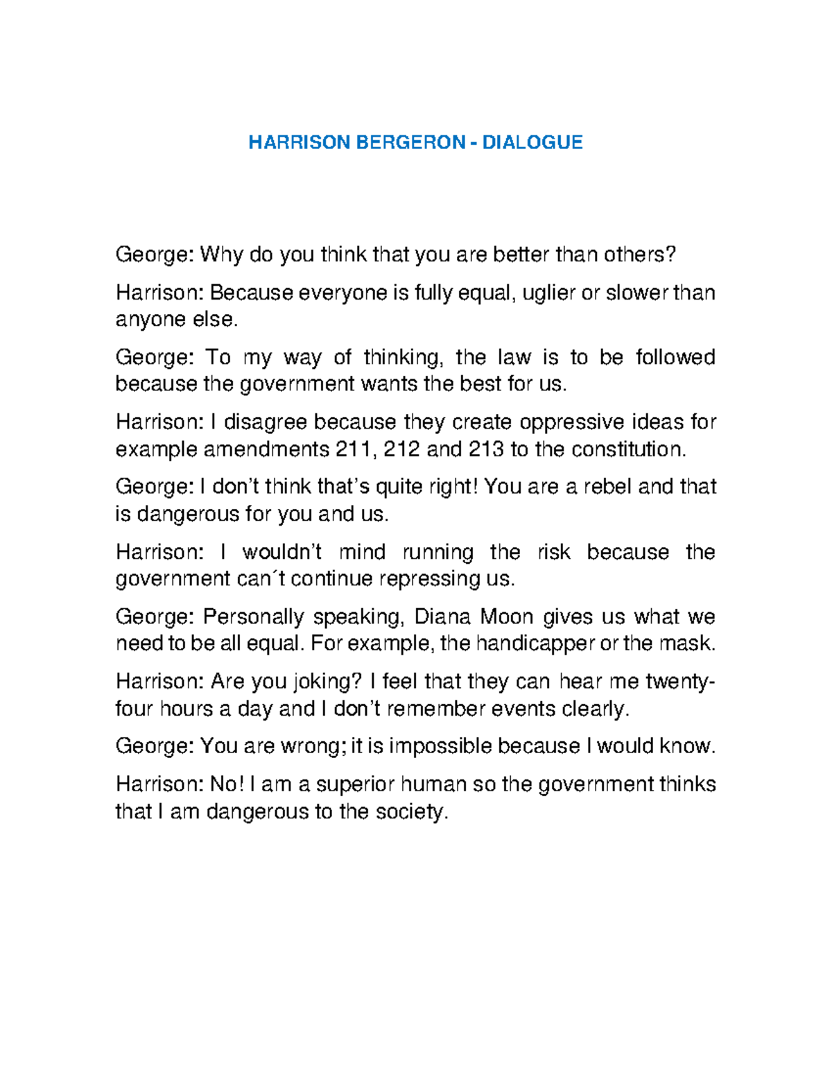 Harrison Bergeron - Parcial 2/ parte oral - HARRISON BERGERON ...