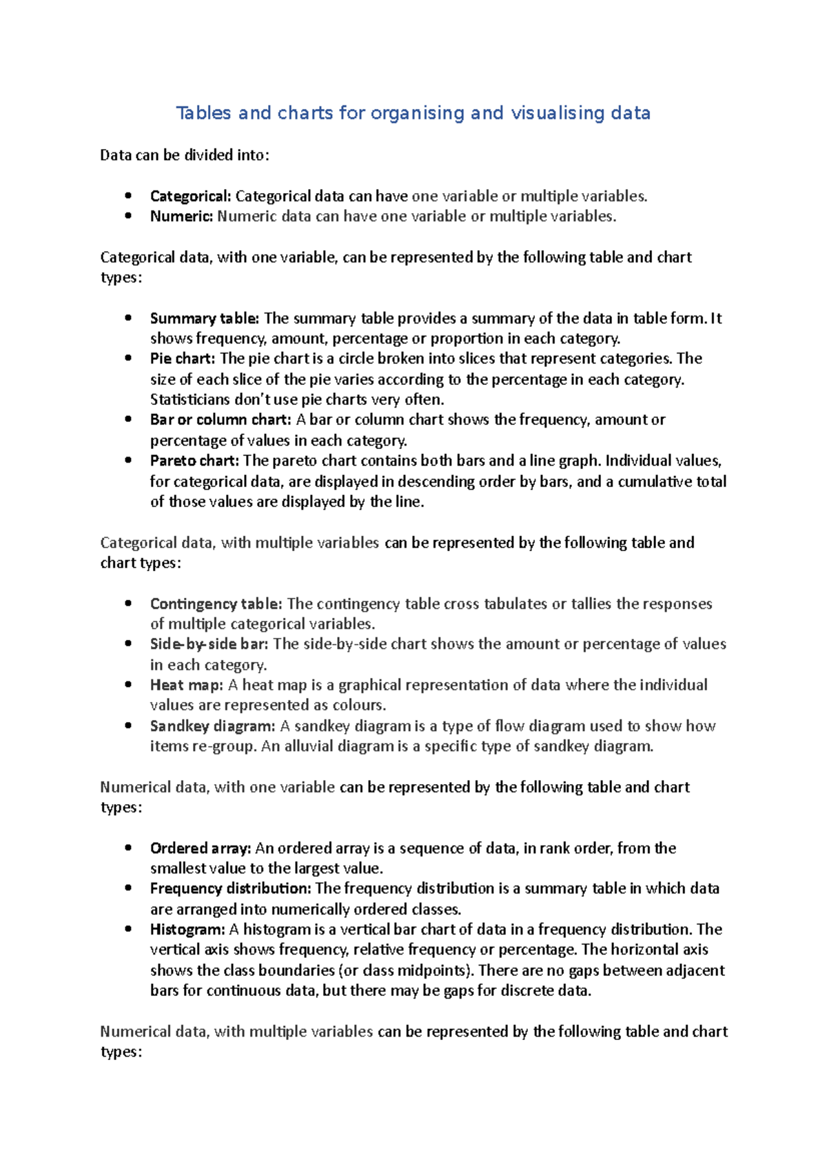 Tables and charts for organising visualing data - Tables and charts for ...