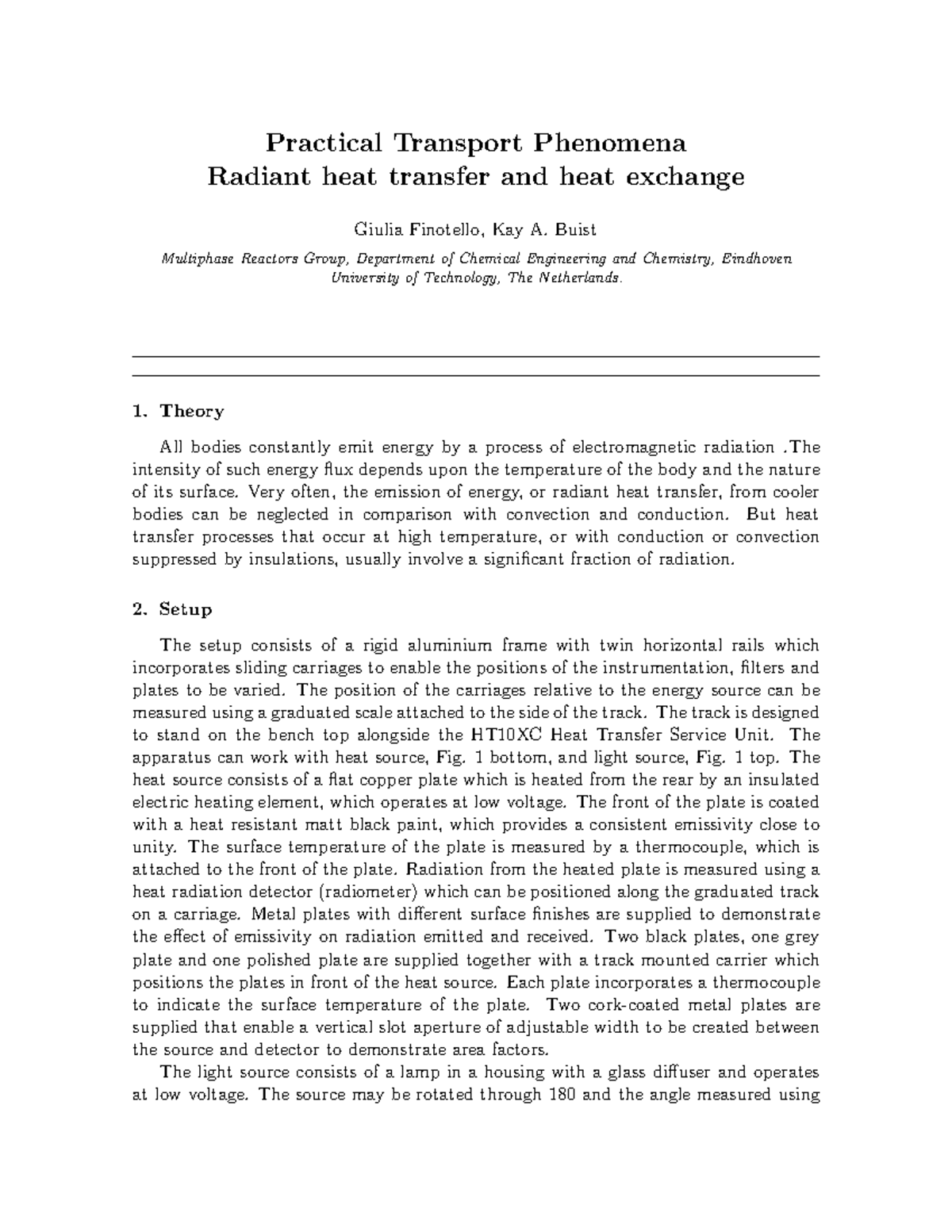 Heat Radiation - Lab report template - Practical Transport Phenomena ...
