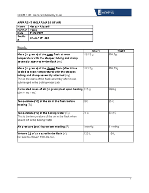 Exp 6. Titration of Hydrogen Peroxide Report FA21 - CHEM 1111: General ...