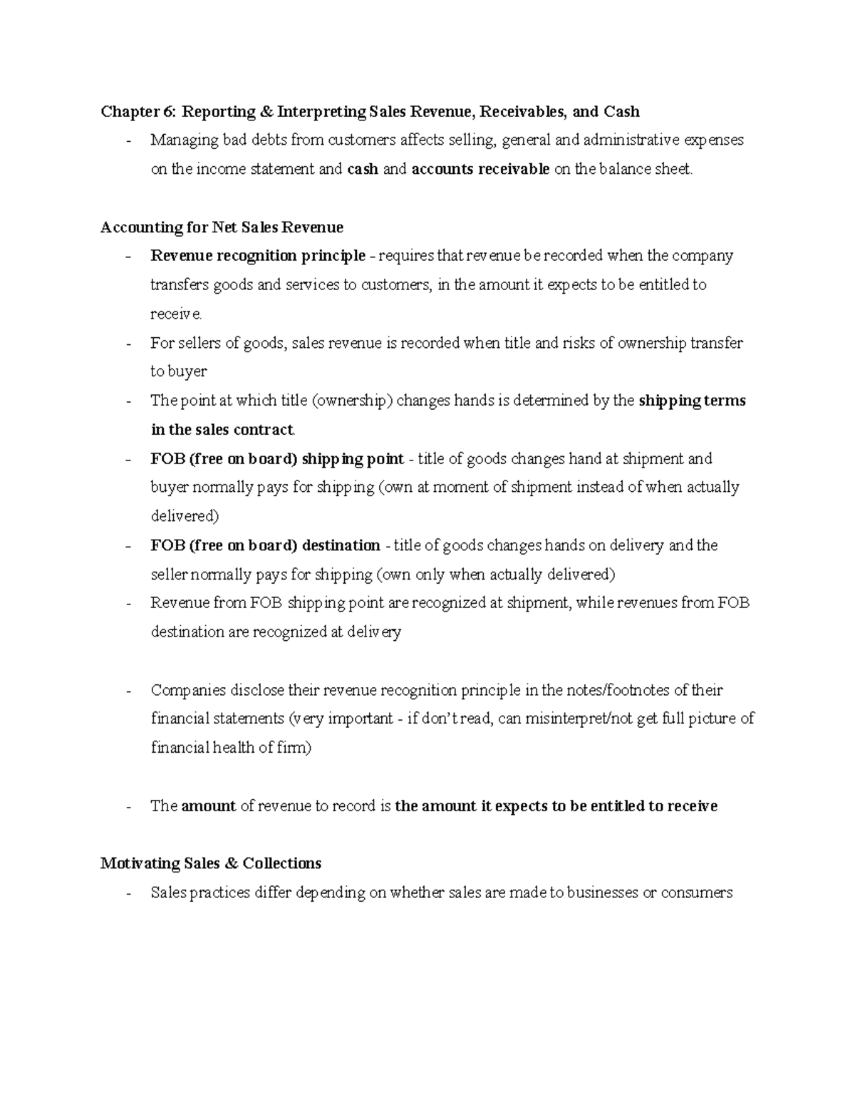 Chapter 6 Summary - Chapter 6: Reporting & Interpreting Sales Revenue ...