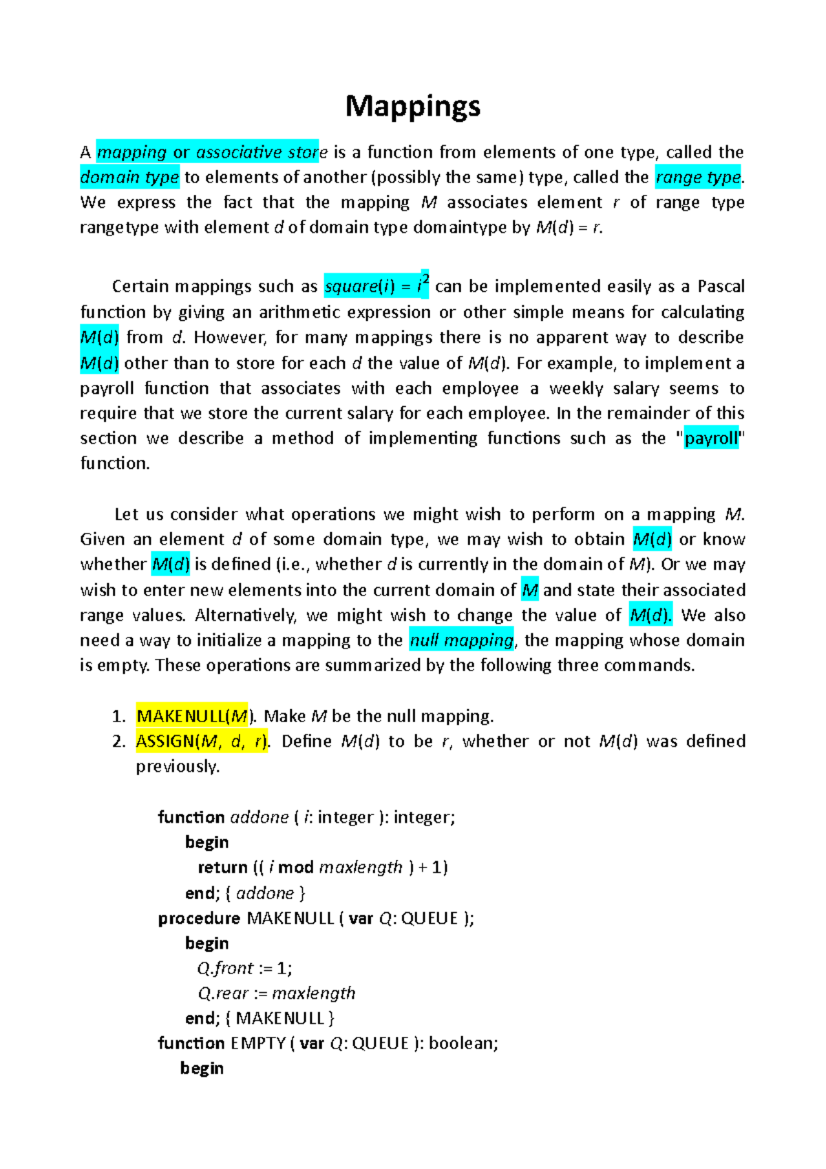 Basic Abstract Data Types - Mappings - Mappings A mapping or ...
