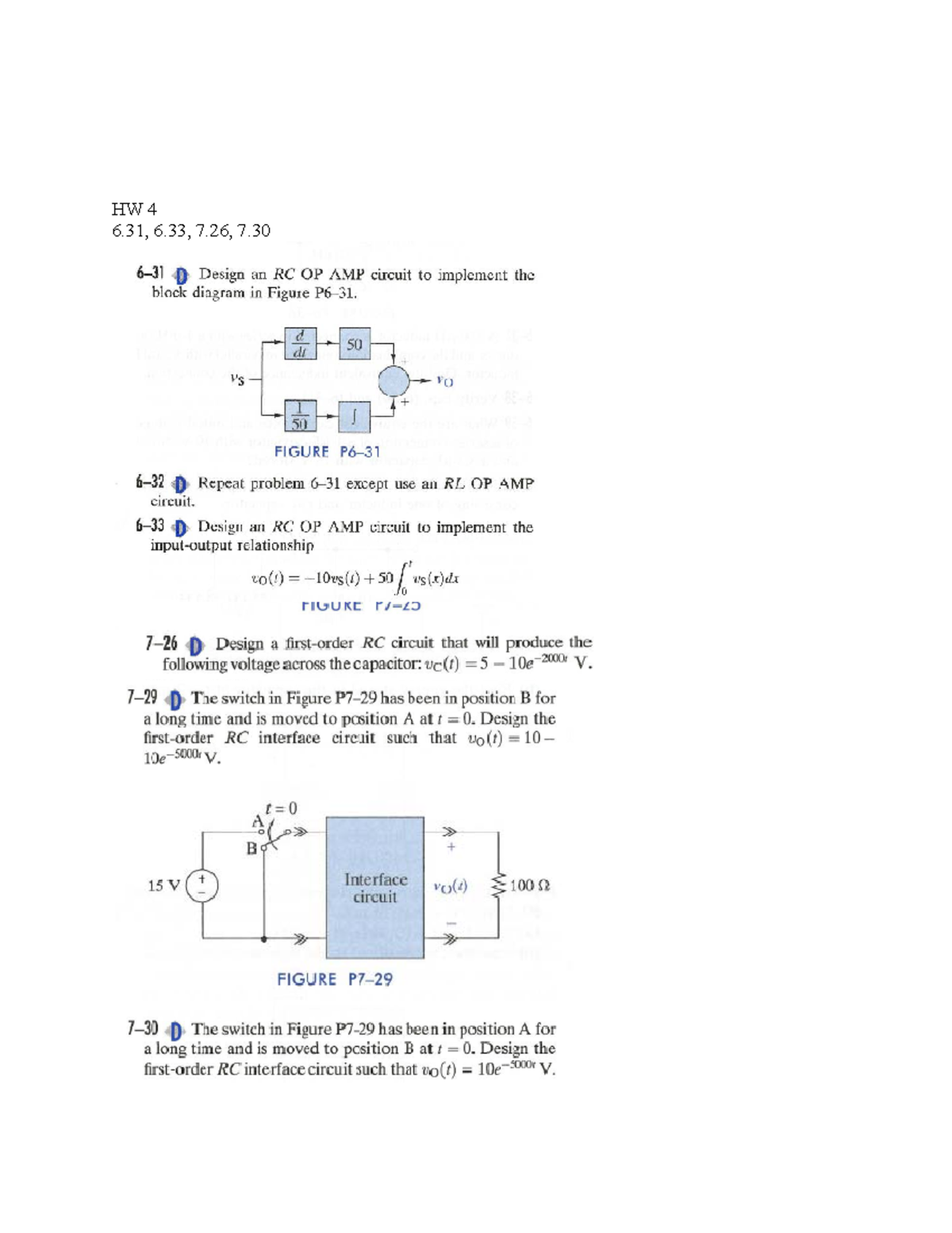 HW4 soln - homework - HW 6, 6, 7, 7. Design an RC OP AMP circuit to implement the block diagram ...