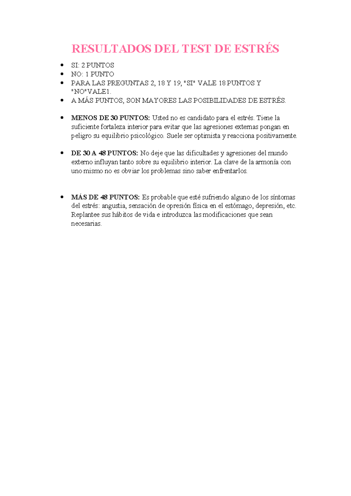 Resultados DEL TEST DE Estrés - RESULTADOS DEL TEST DE ESTRÉS SI: 2 ...