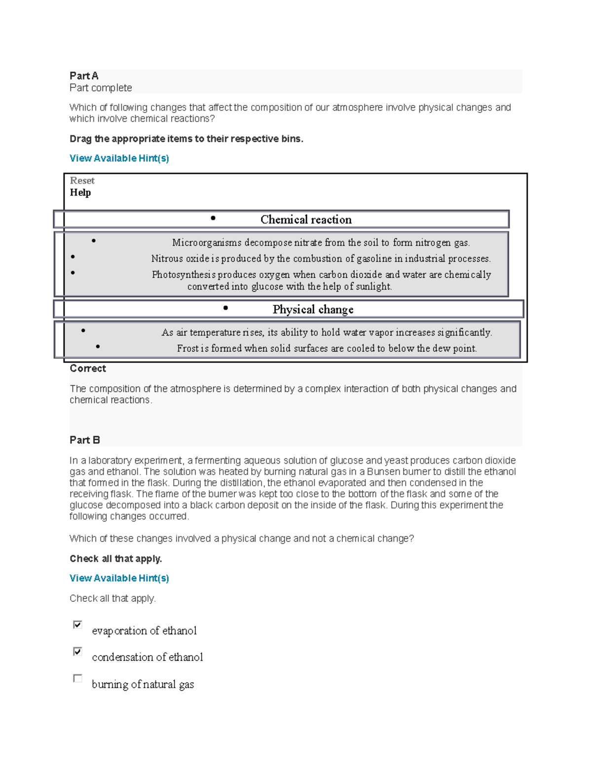 Chemistry Homework 1 - Project lab report - Part A Part complete ####### Which of following ...