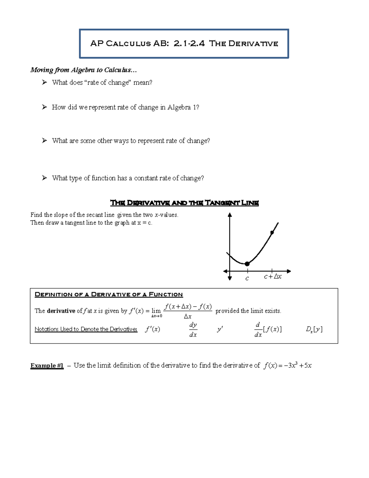 2.1-2.4+Definition+of+Derivatives+Notes - AP Calculus AB: 2.1-2 The ...