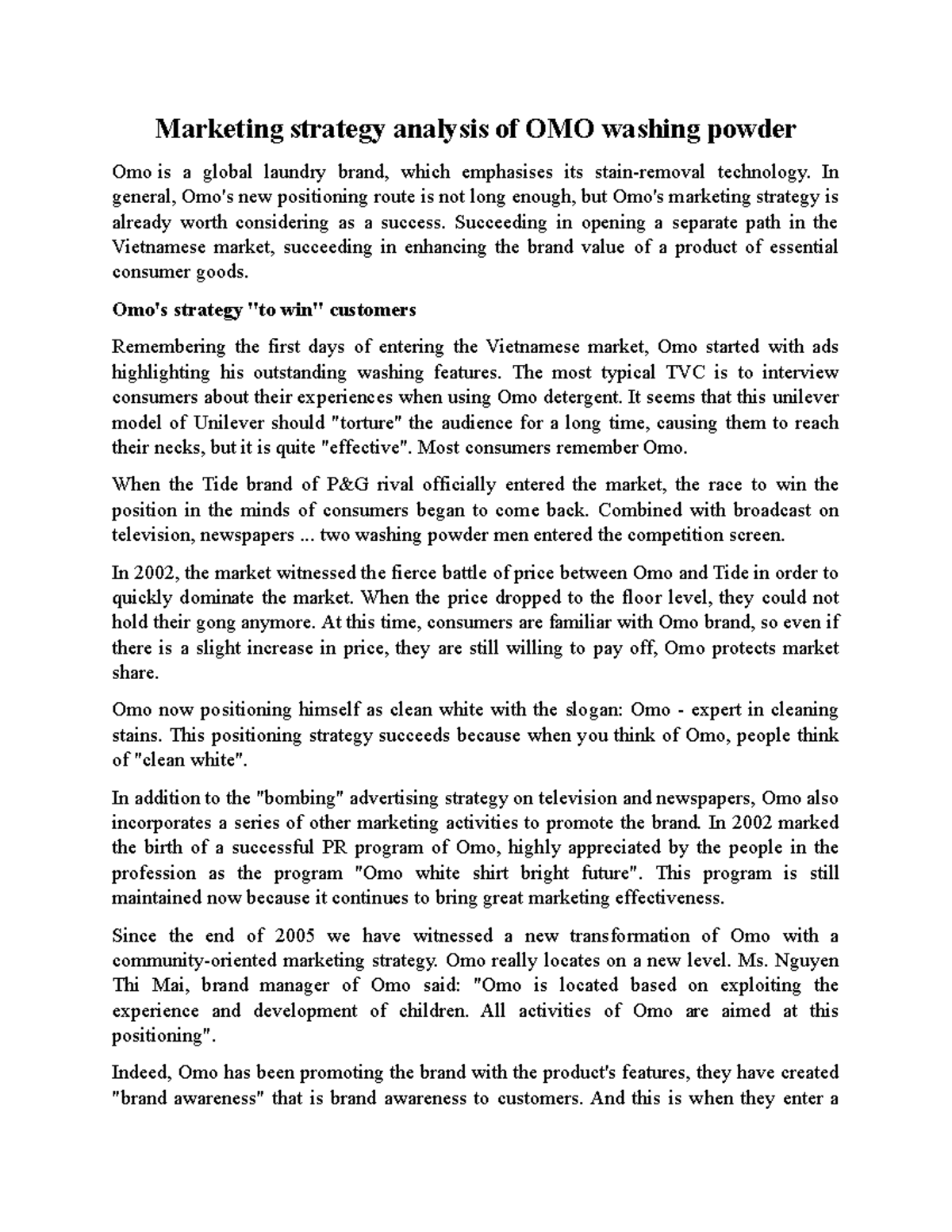 Marketing strategy analysis of OMO washing powder - In general, Omo's ...