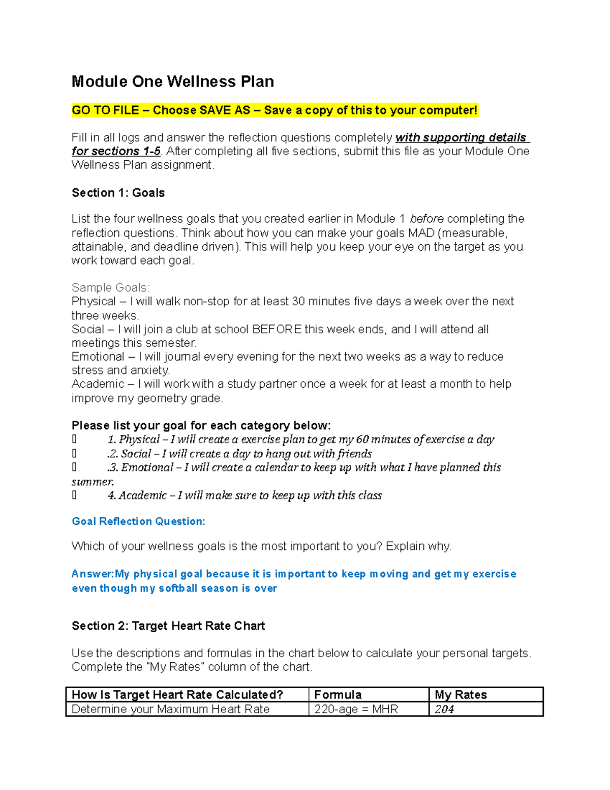 Module one wellness plan (1) (3) fitness - Module One Wellness Plan GO ...