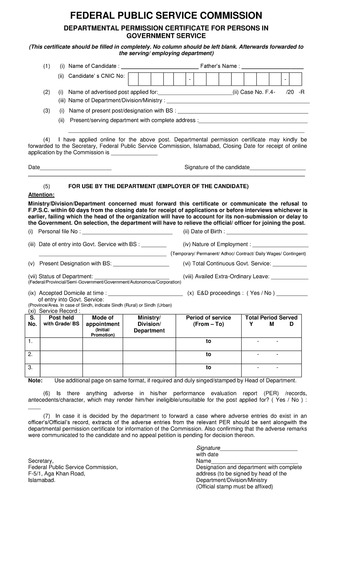 FPSC DPC & NOC - FPSC format of NOC - FEDERAL PUBLIC SERVICE COMMISSION ...