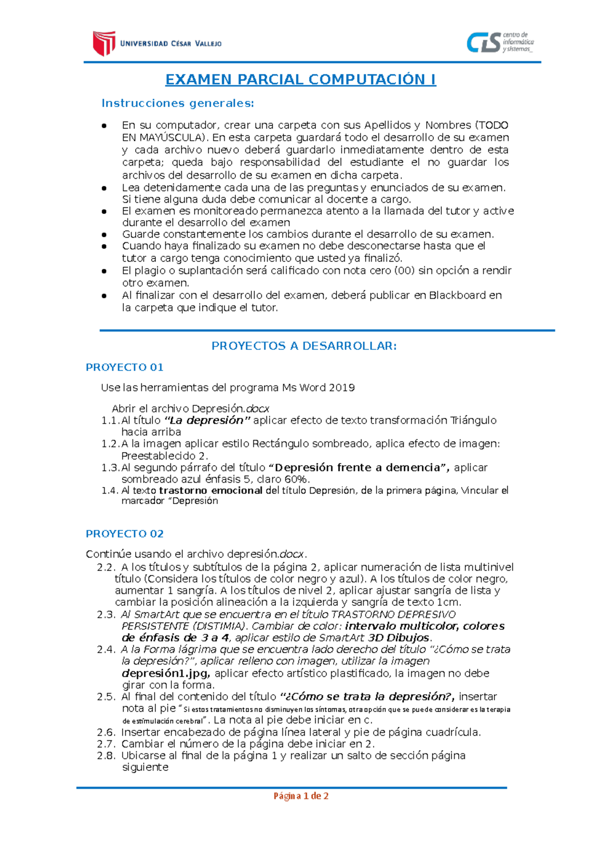 GUIA DE Examen Parcial - EXAMEN PARCIAL COMPUTACIÓN I Instrucciones ...