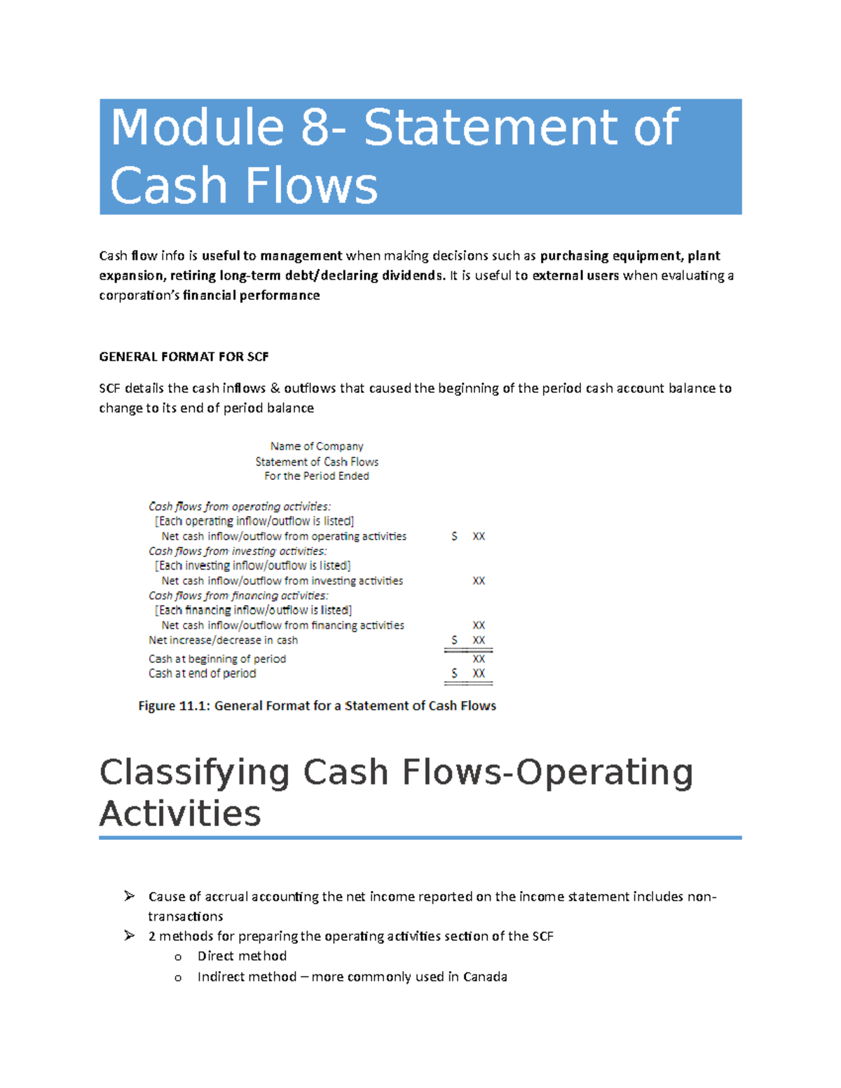 Module 8- Arbus 102 - Module 8- Statement of Cash Flows Cash flow info ...