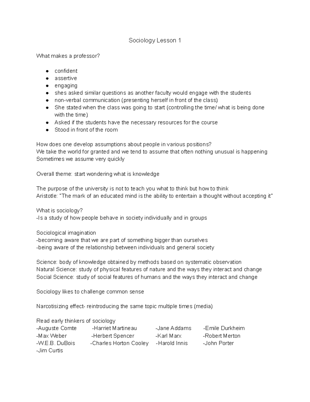 Sociology 1 - Dr. Sarah Duni - Sociology Lesson 1 What makes a ...