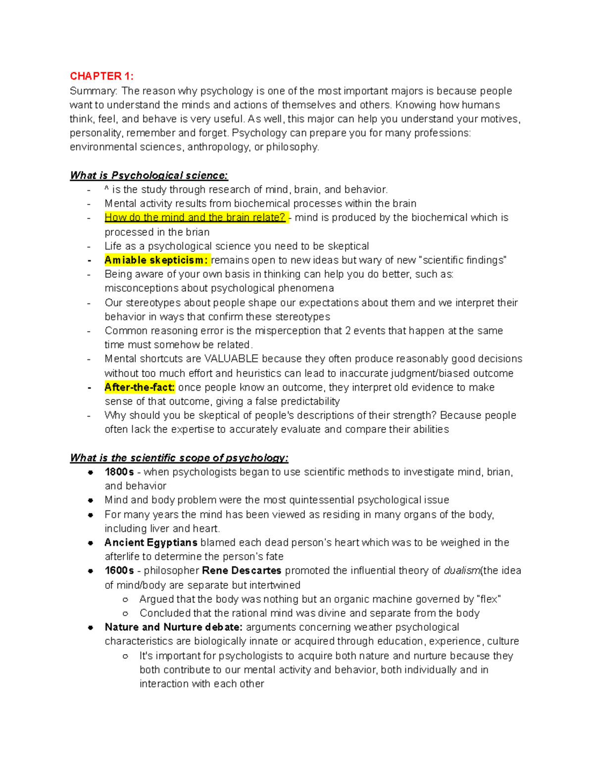 PSYC -ch 1 2 - Review of chapter 1 and 2 with definitions and note summaries of each chapter ...