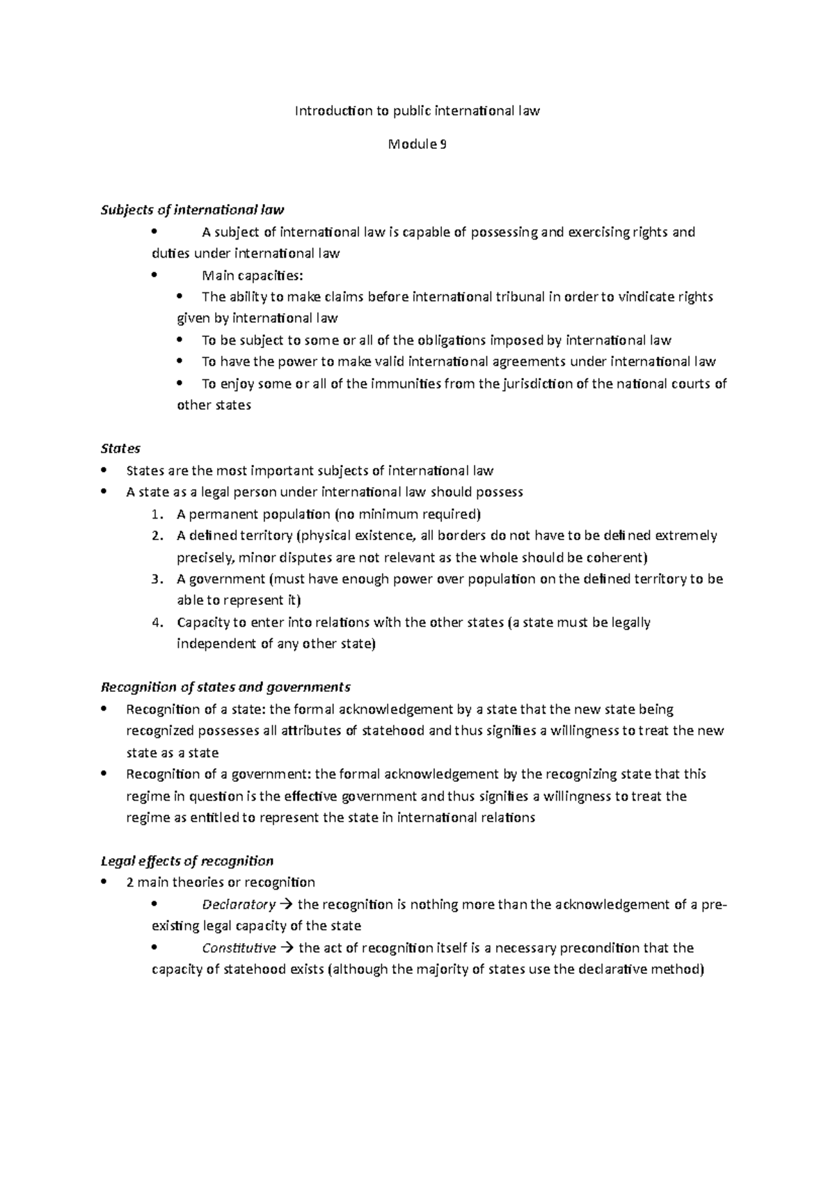 Law II Module 9 - Introduction to public international law Module 9 ...