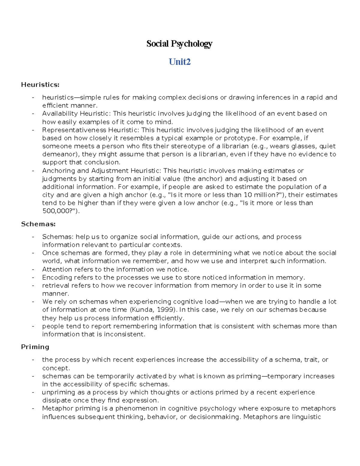Unit-2, Self, Impression - Social Psychology Unit Heuristics ...