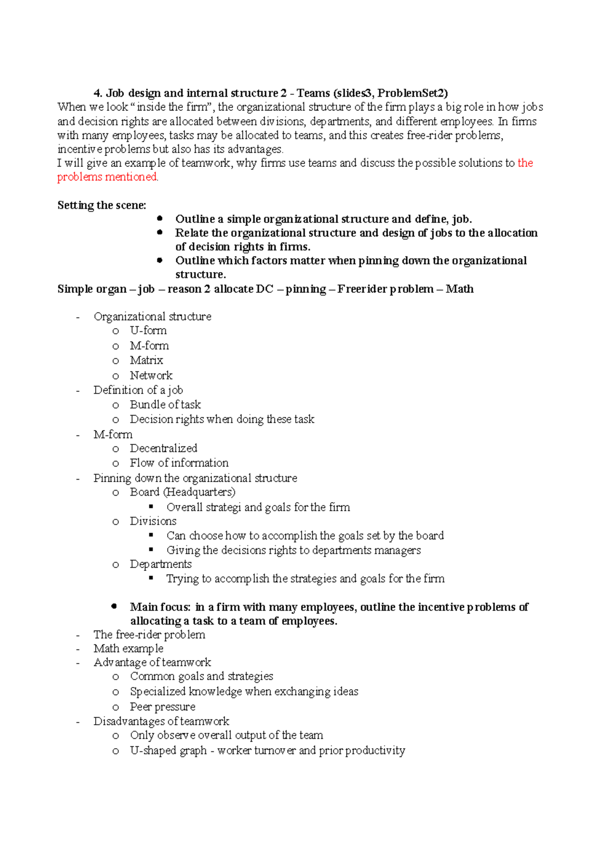 4. Teams - Job desgin internal structure - 4. Job design and internal ...