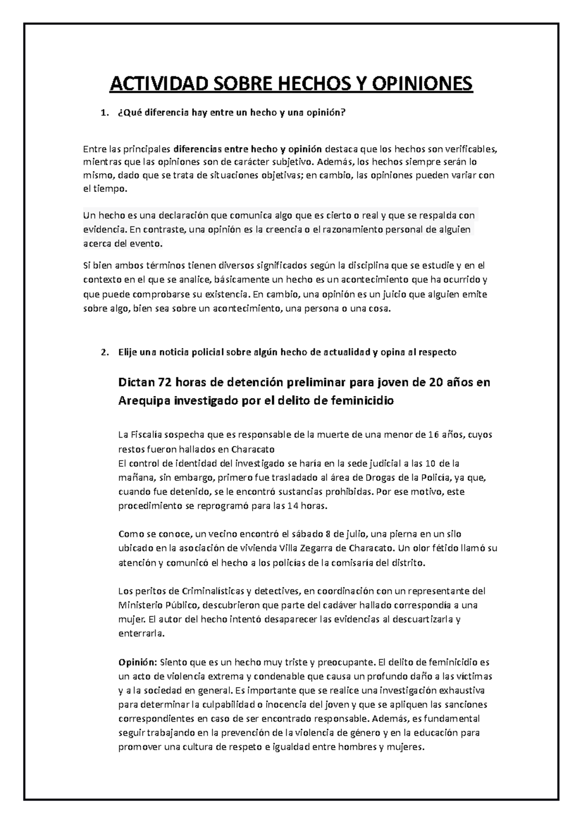 Actividad Sobre Hechos Y Opiniones - ACTIVIDAD SOBRE HECHOS Y OPINIONES ...