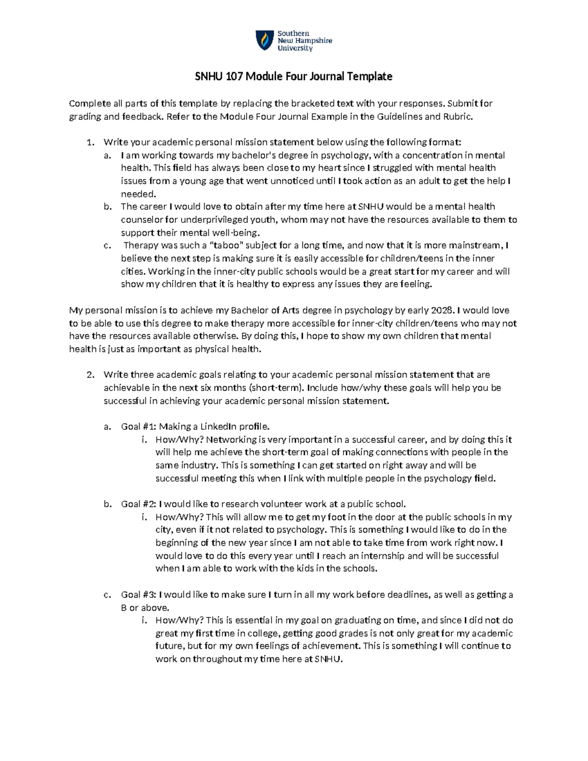 SNHU 107 Module Four Journal Template - SNHU 107 Module Four Journal ...