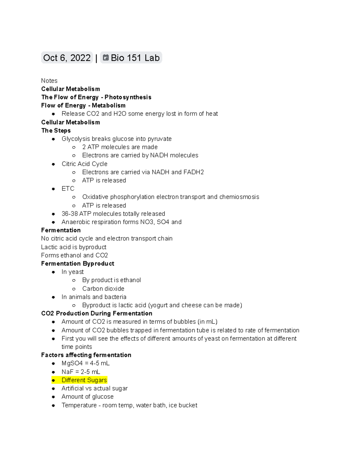 Cellular Metabolism Notes - Oct 6, 2022 | Bio 151 Lab Notes Cellular ...