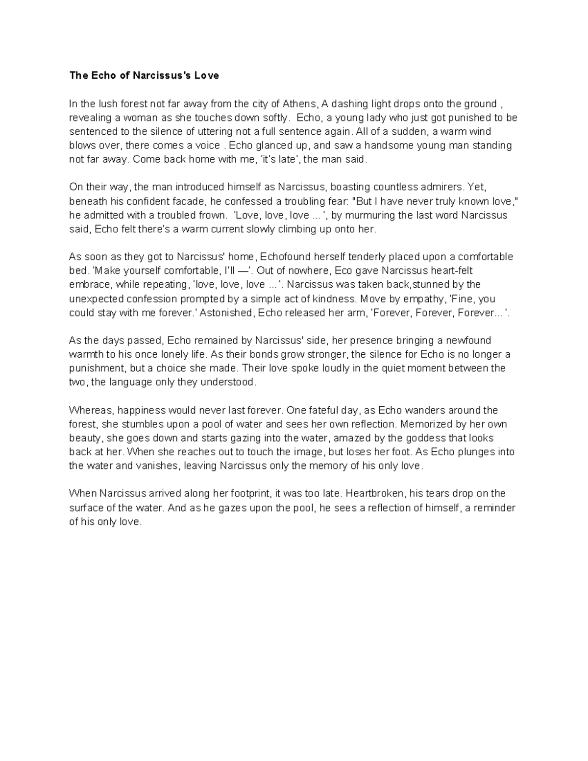 Reversed role story - The Echo of Narcissus's Love In the lush forest ...