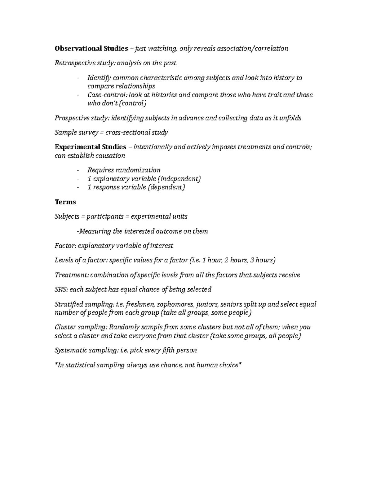Lecture 1 notes - Covers terms and types of studies - Observational ...