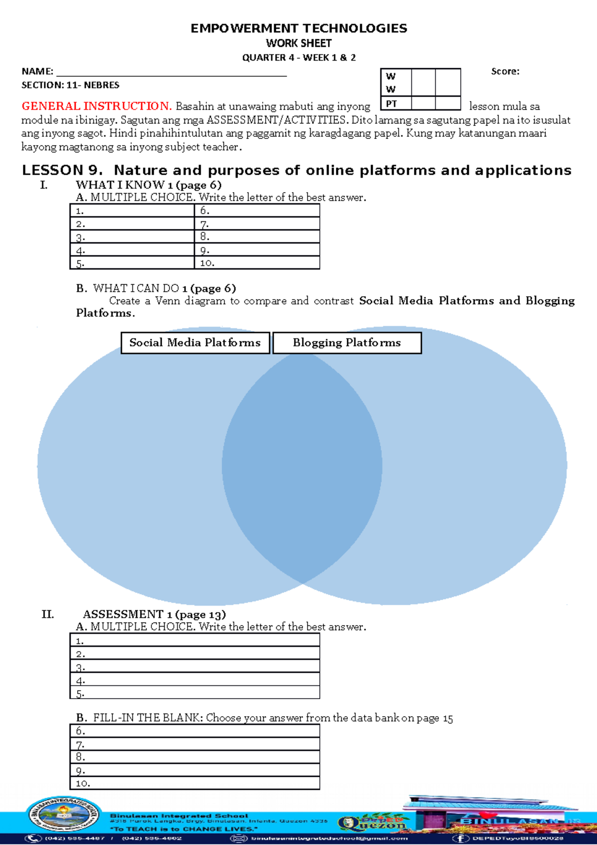 Empowerment answer sheet w1&2 q4 - EMPOWERMENT TECHNOLOGIES WORK SHEET ...
