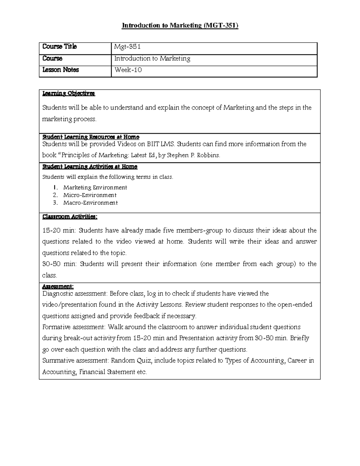 IMK WK 10 Lec 19 20 - Marketing notes - Course Title Mgt- Course ...